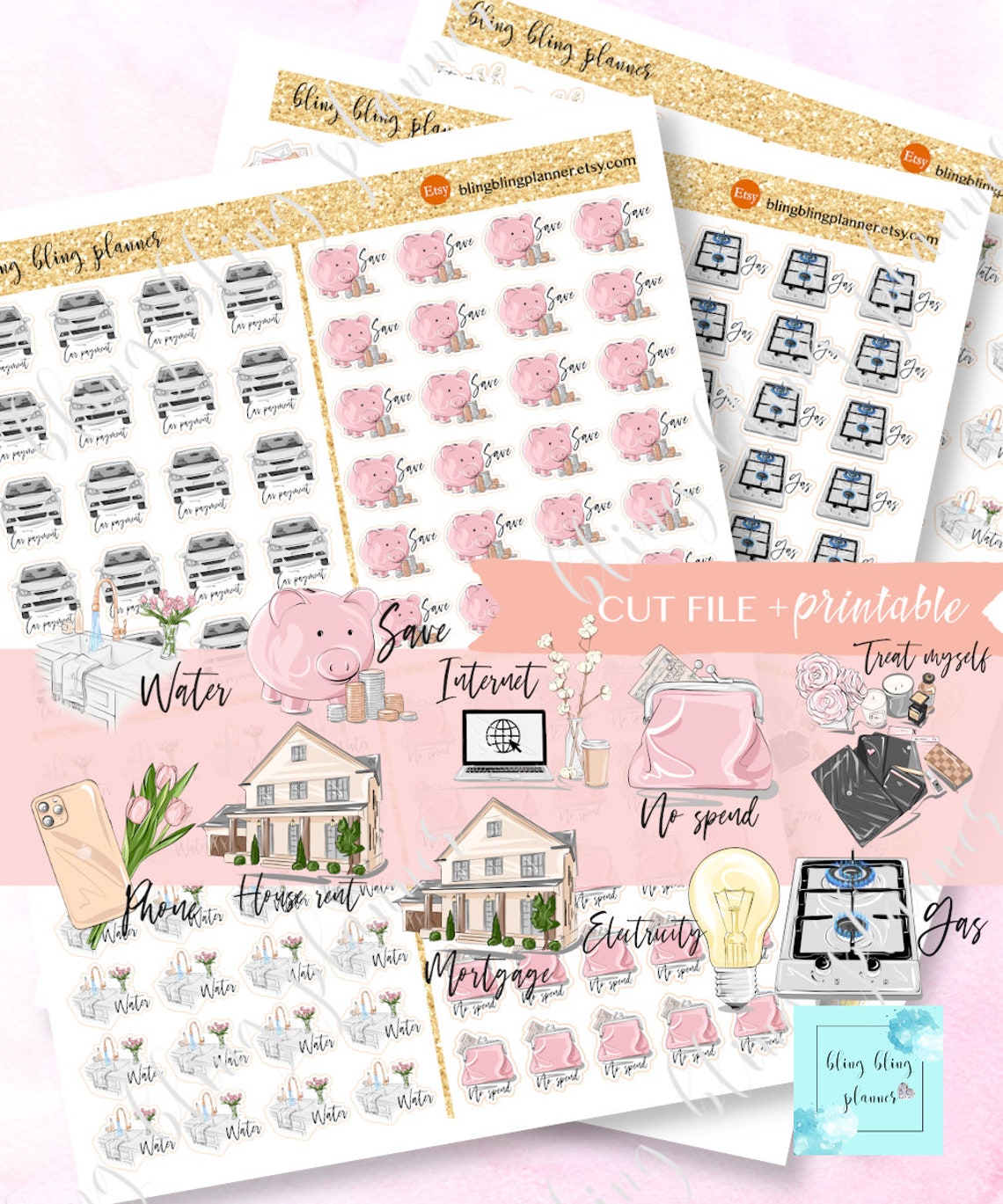BILLS PRINTABLE Stickers, Printable Utility Stickers, Water Bill ...