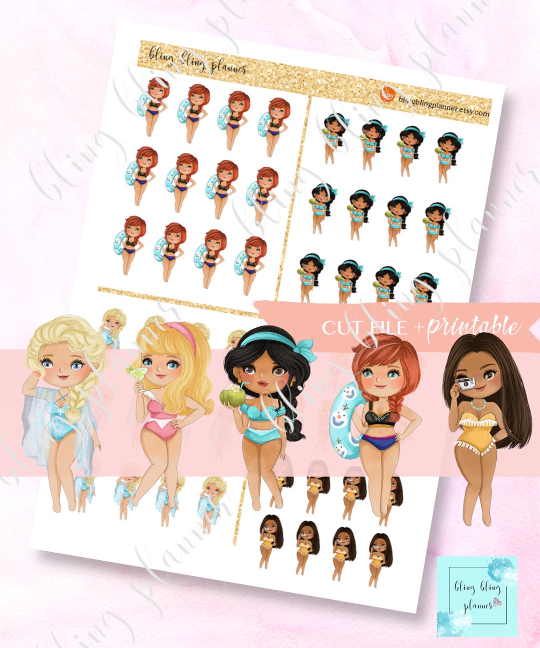 PRINTABLE SUMMER PRINCESS Stickers, Anna Stickers, Elsa Stickers ...