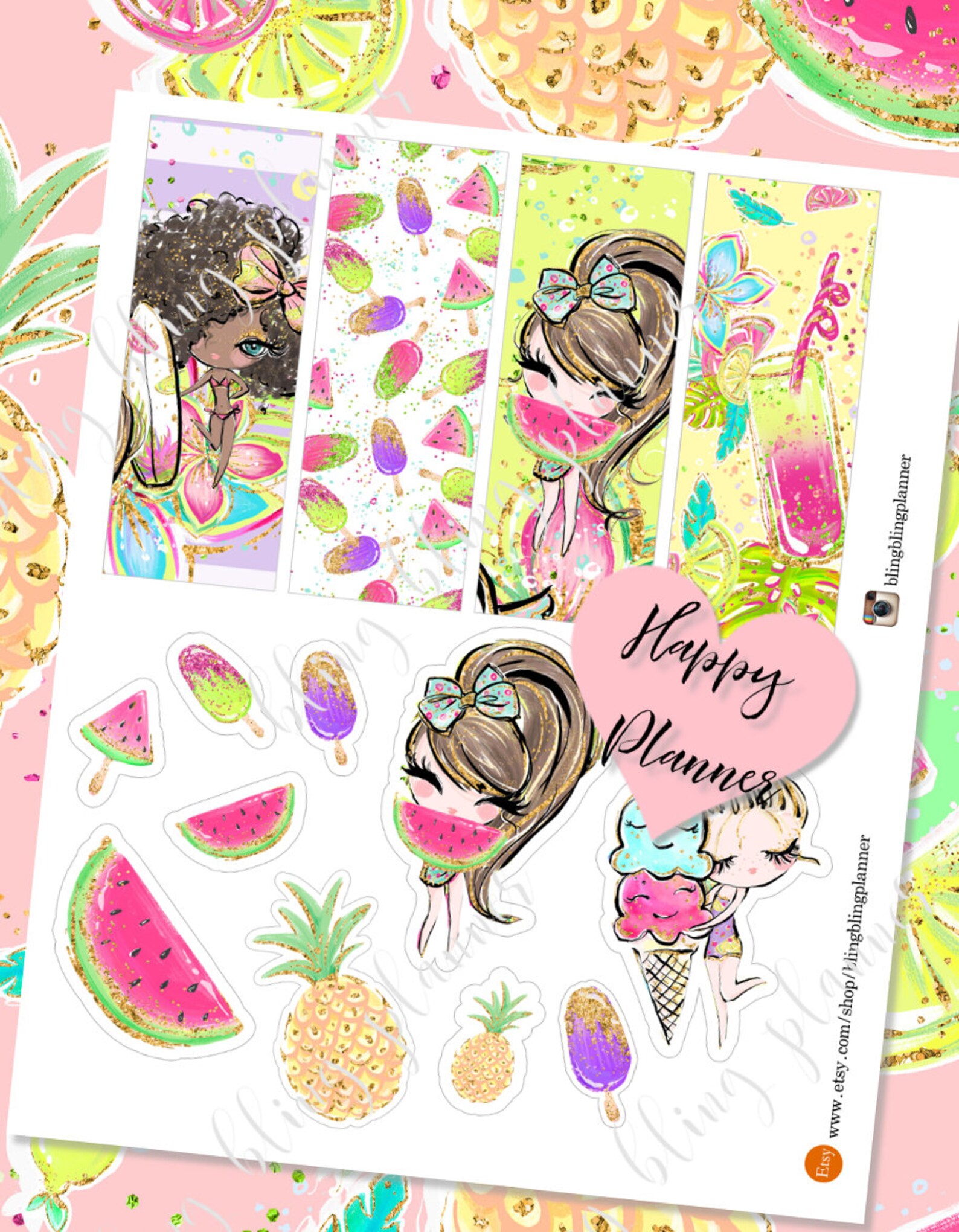 SUMMER BEACH HAPPY Planner Sticker, Beach Printable Planner Sticker ...