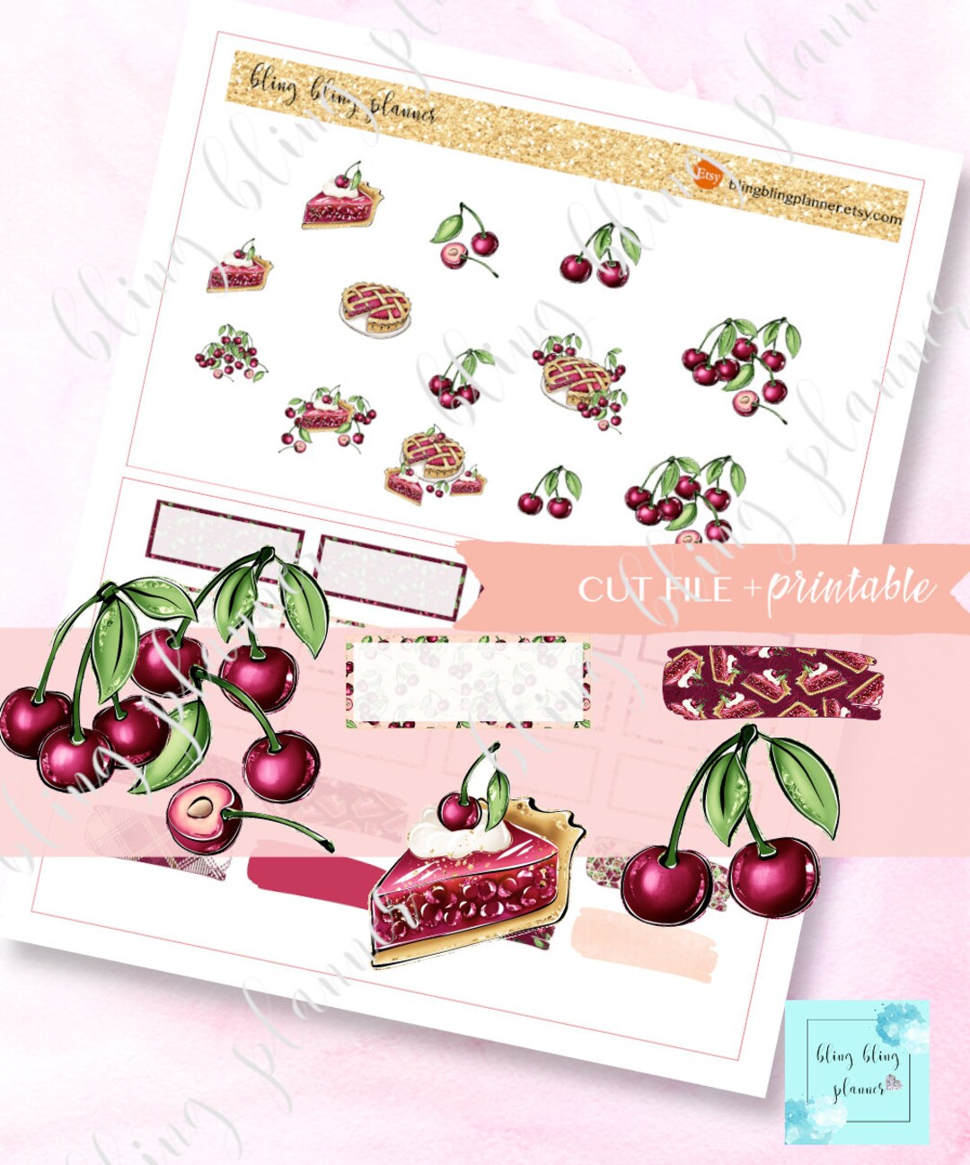 CHERRY and CHERRY Pie PRINTABLE Stickers, Printable Quarter Box ...