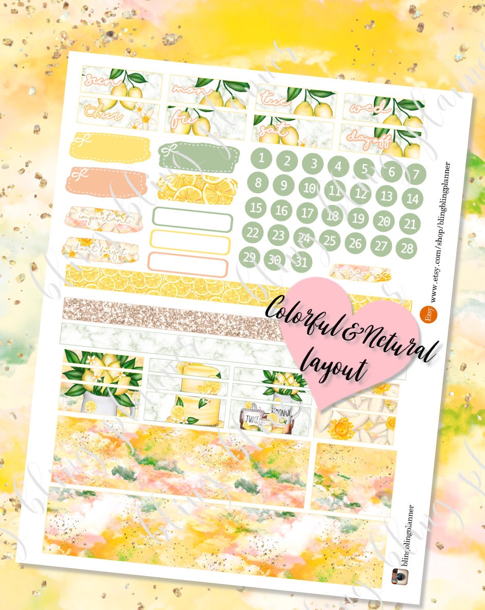 LEMON PRINTABLE PLANNER Stickers Summer Planner Kits - Etsy