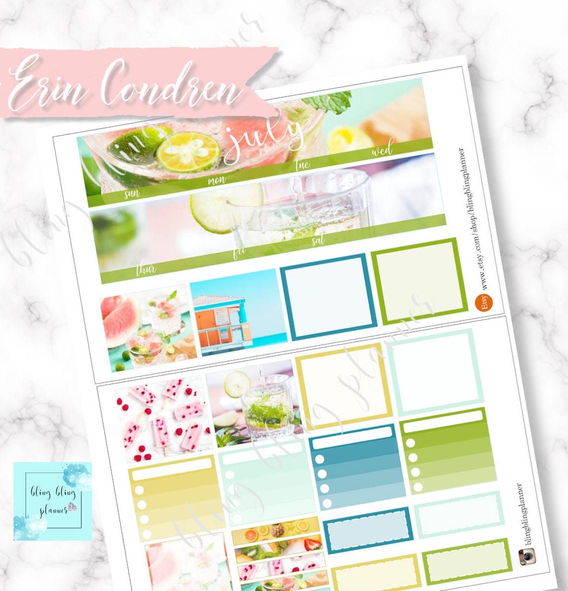 JULY MONTHLY VIEW Printable July Planner Kit Summer Monthly | Etsy