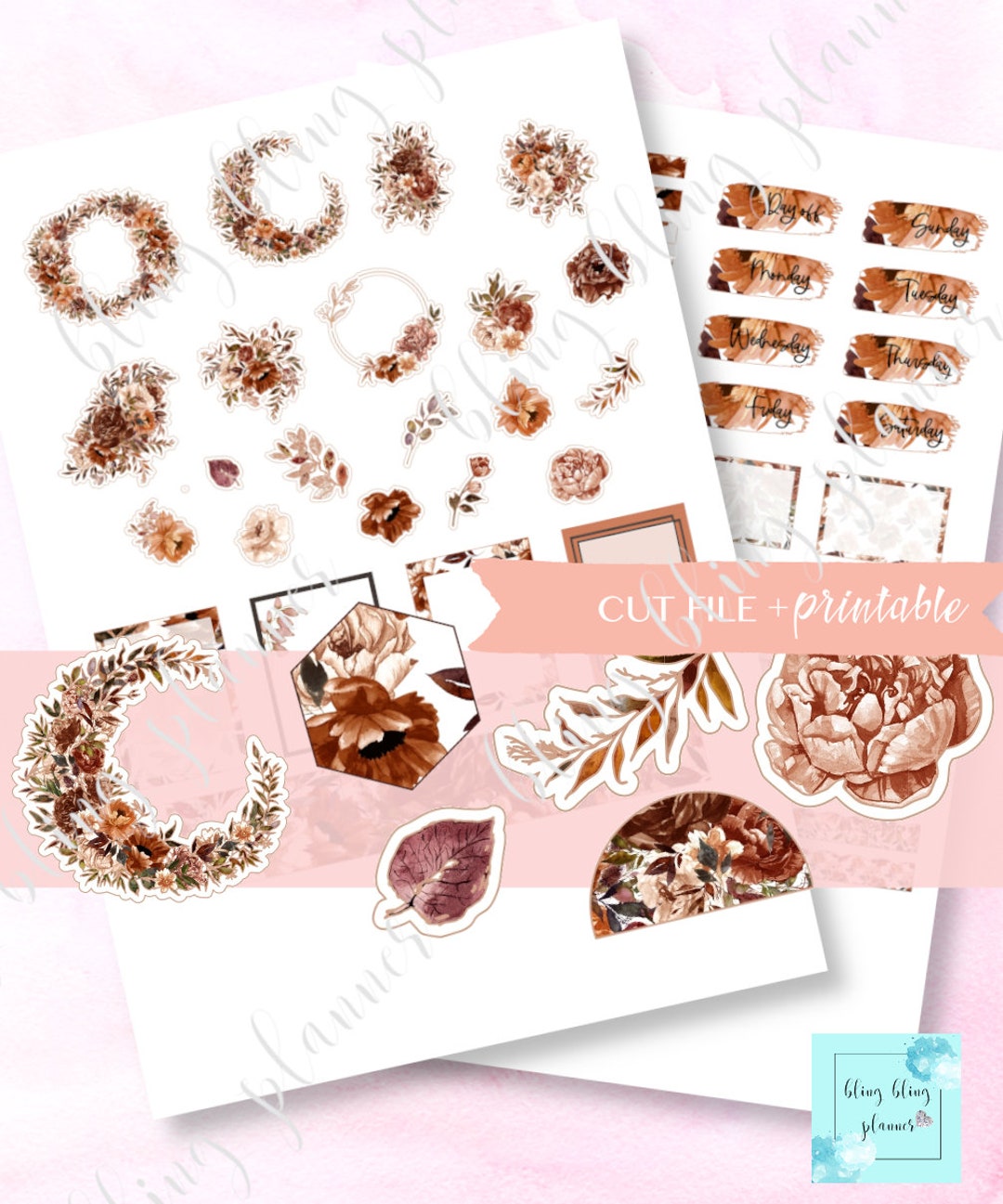 FALL Floral PRINTABLE Stickers, Printable Date Stickers, Printable Full ...