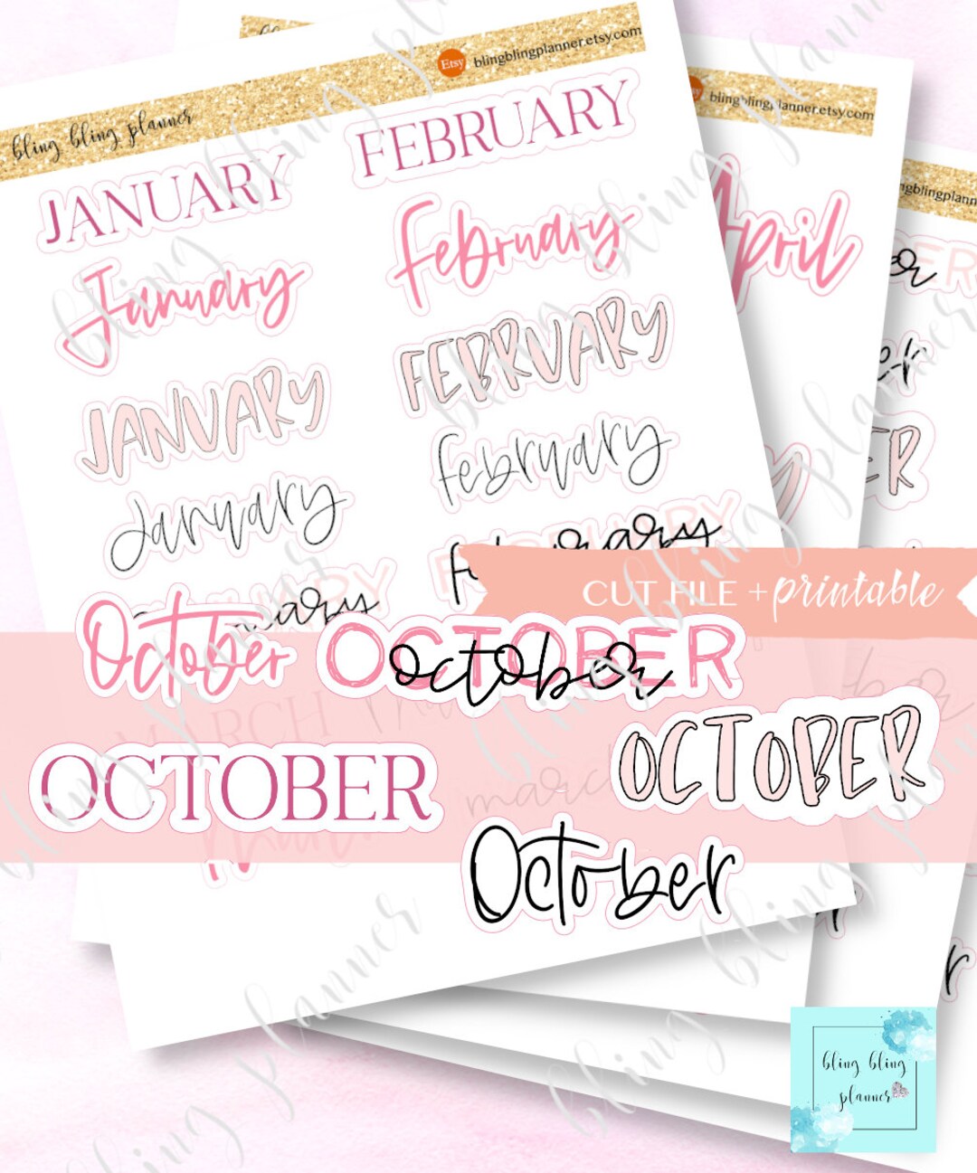 PRINTABLE MONTH STICKERS, Month Script Planner Stickers, October ...