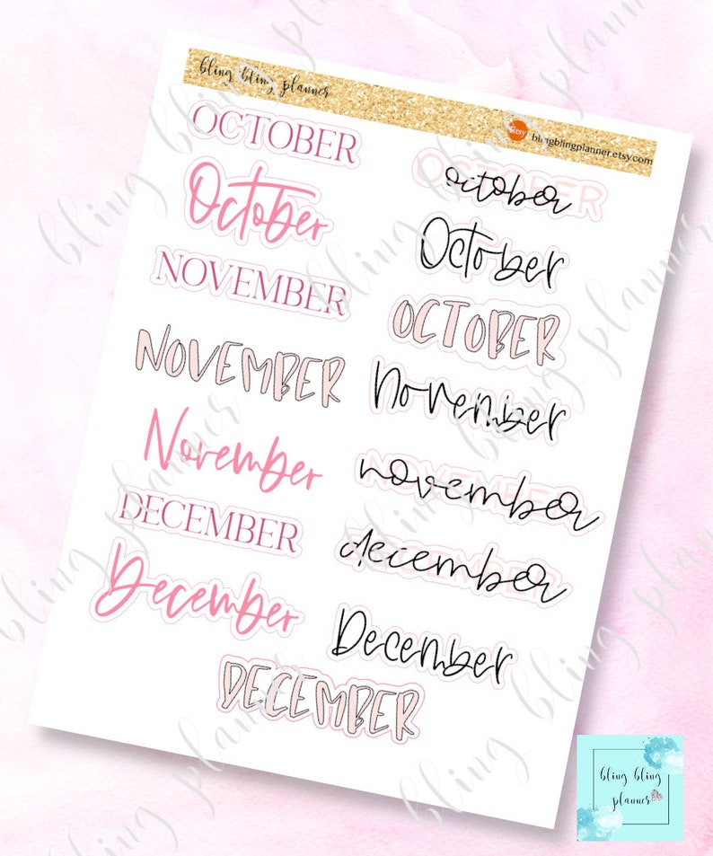 PRINTABLE MONTH STICKERS, Month Script Planner Stickers, October ...