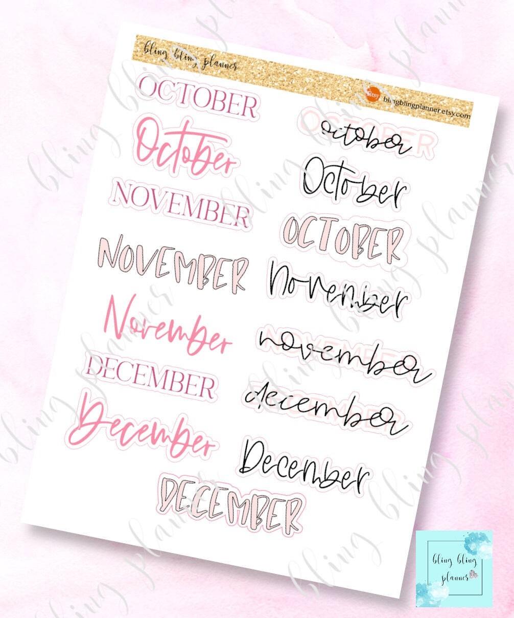 PRINTABLE MONTH STICKERS Month Script Planner Stickers - Etsy Australia