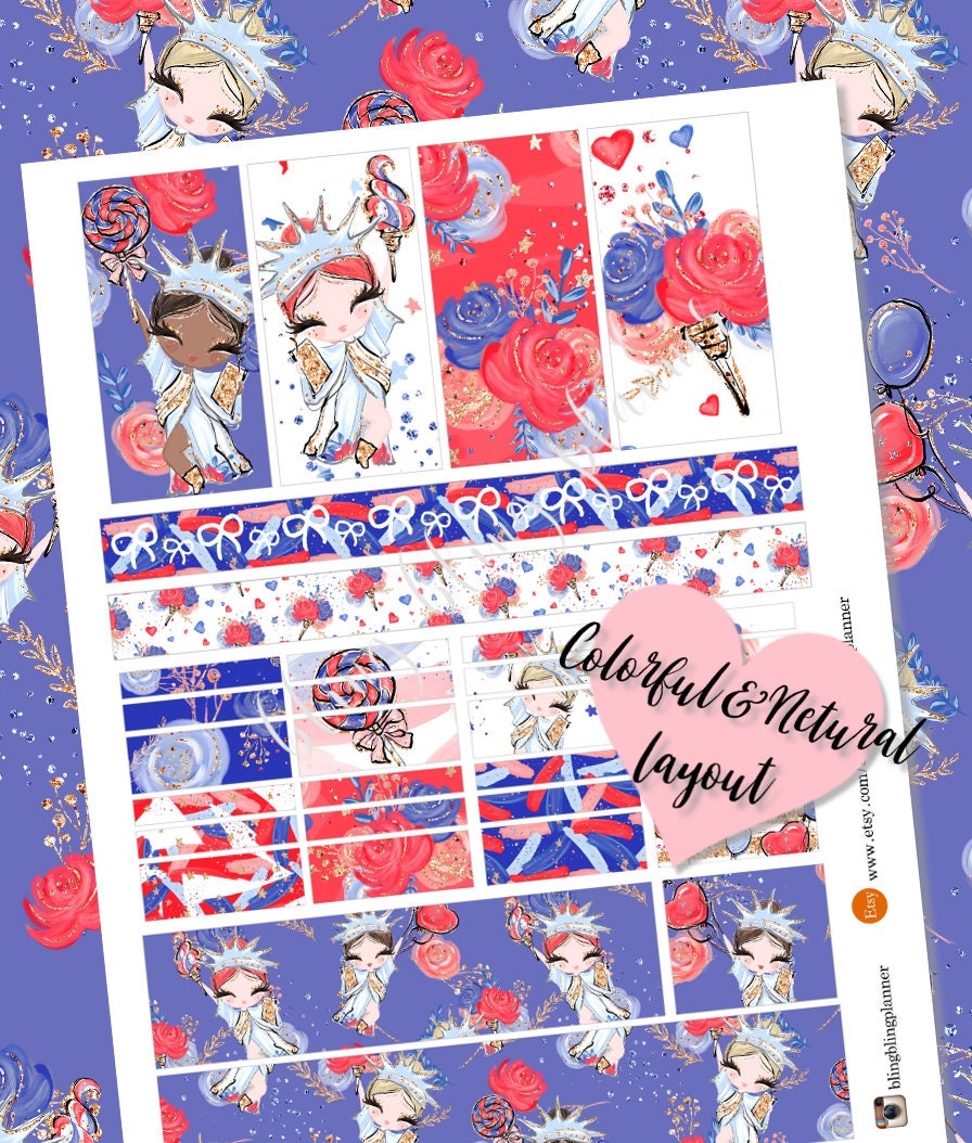 4th of JULY PLANNER Stickers, Independence Day Stickers, Cute July 4th ...