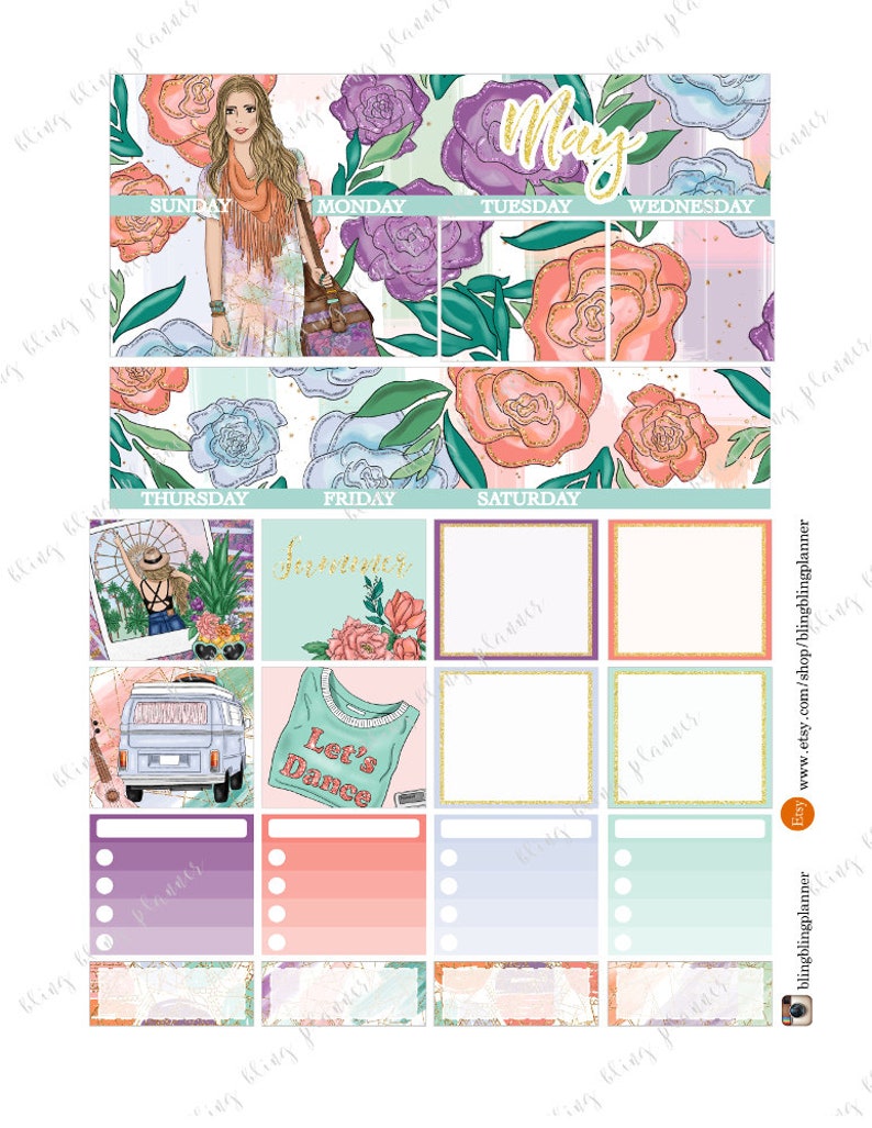MAY MONTHLY VIEW May Monthly Kit Printable Planner Stickers | Etsy