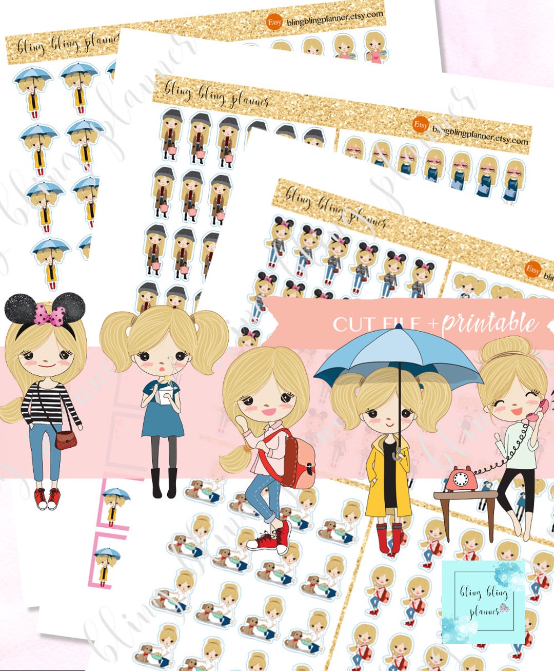 FUNCTIONAL PLANNER STICKERS Kawaii, Cute Girl Planner Stickers, Dog ...