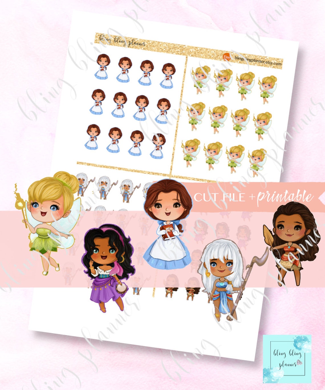 PRINTABLE Cute PRINCESS STICKER Princess Belle Printable - Etsy