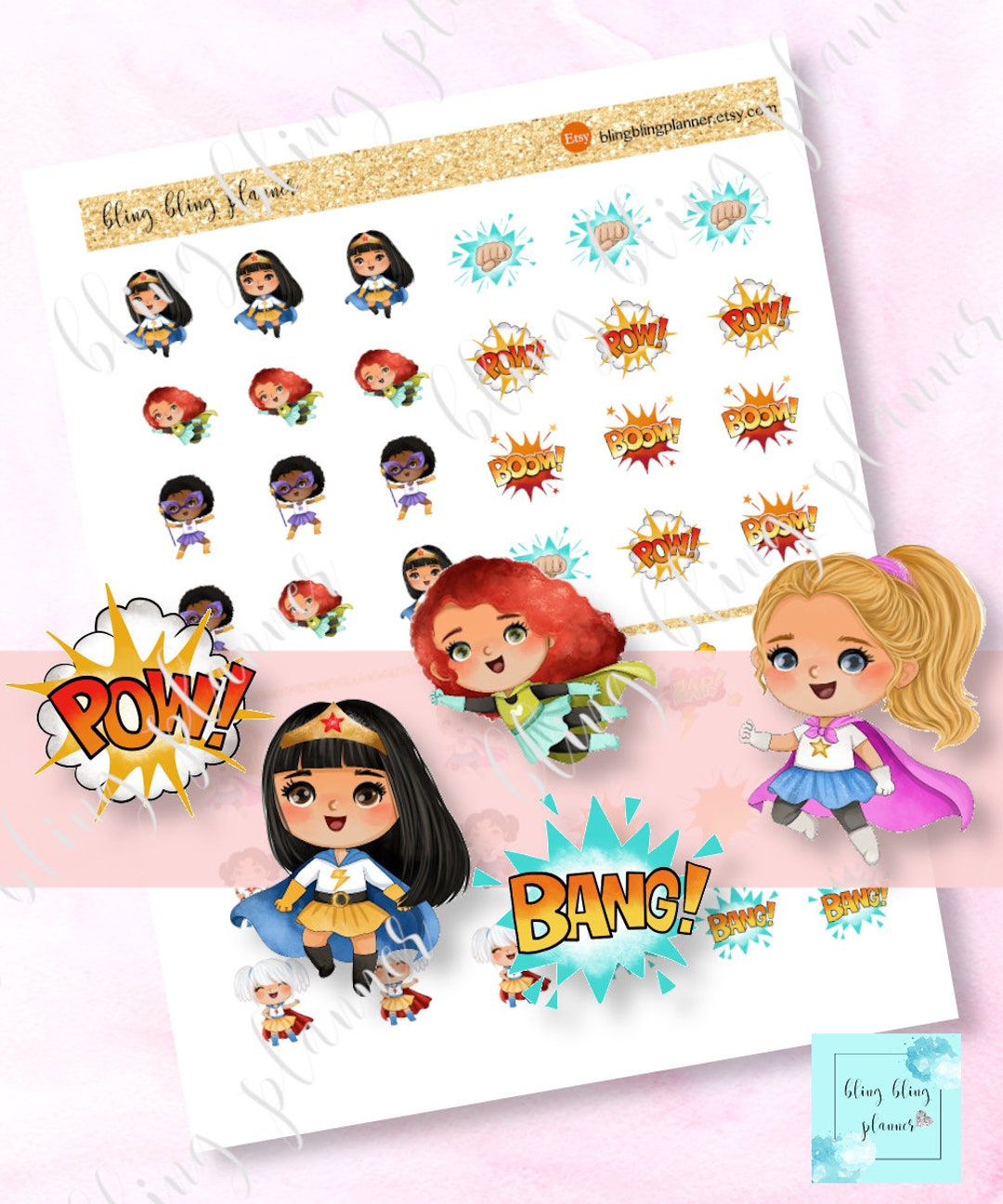 SUPERGIRLS Printable Planner STICKERS, Super Hero Printable Sticker ...