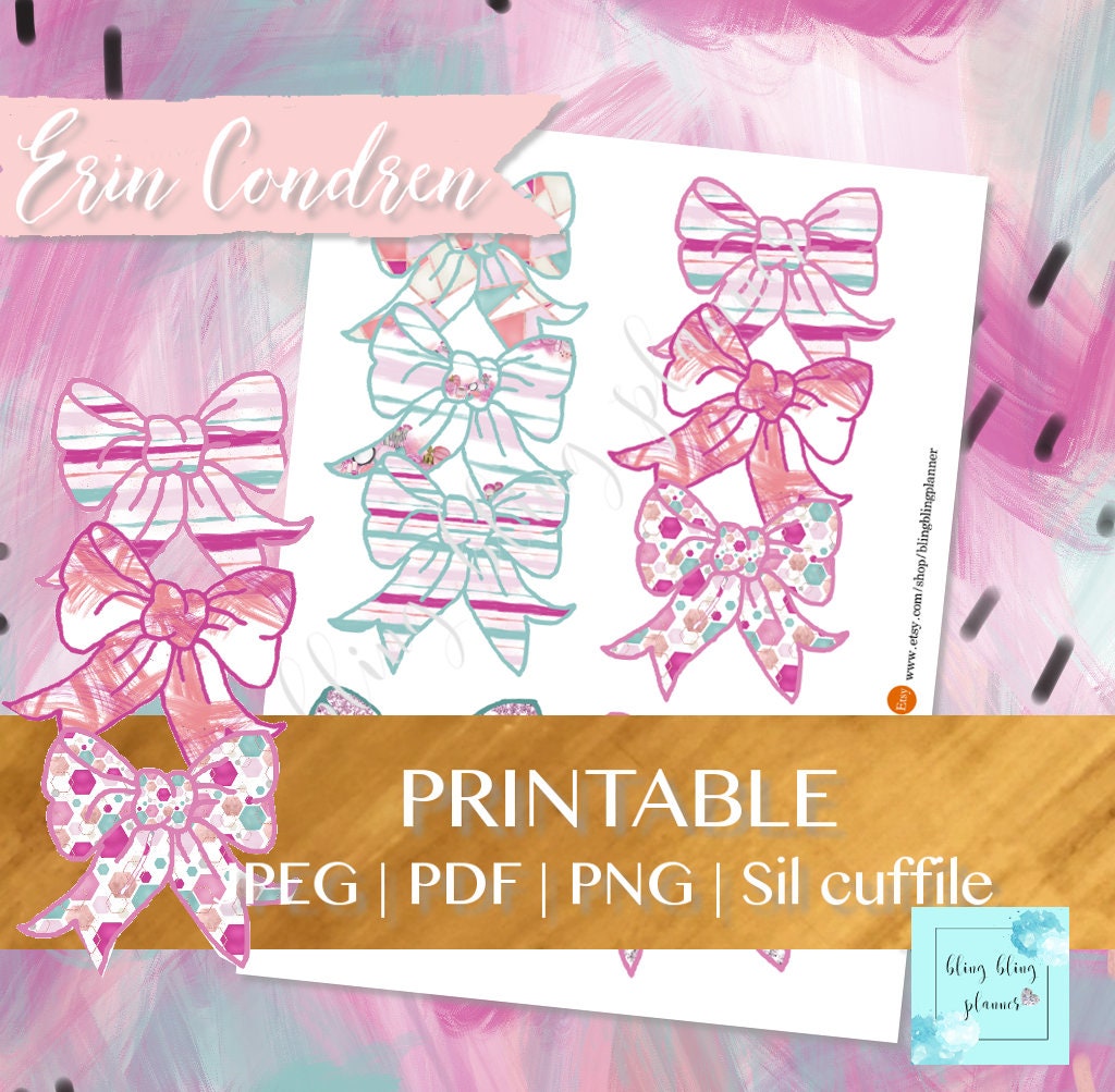 BOW PRINTABLE PLANNER Stickers Colorful bow printable | Etsy
