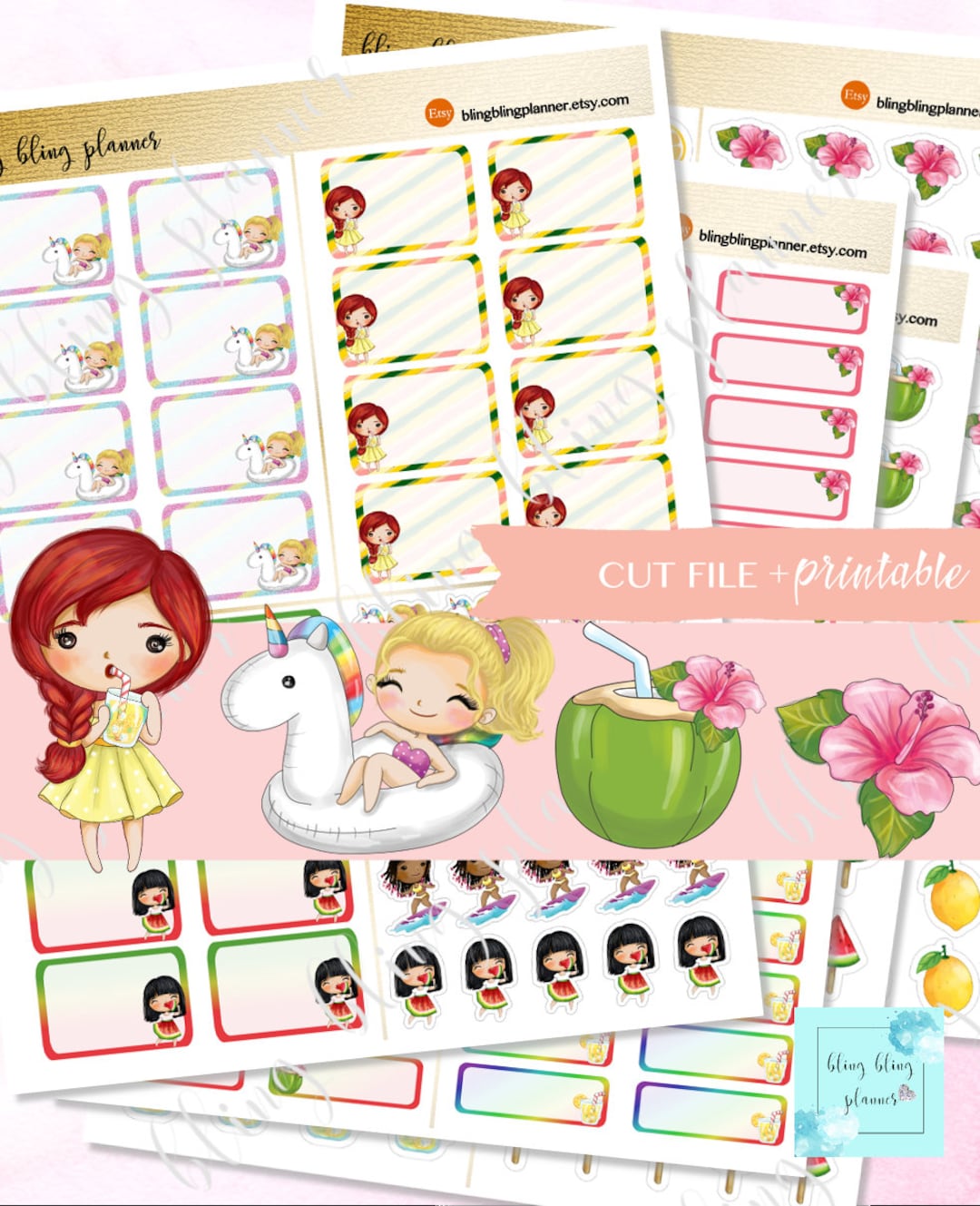 SUMMER GIRL Planner Stickers, Printable Summer Stickers, Printable ...