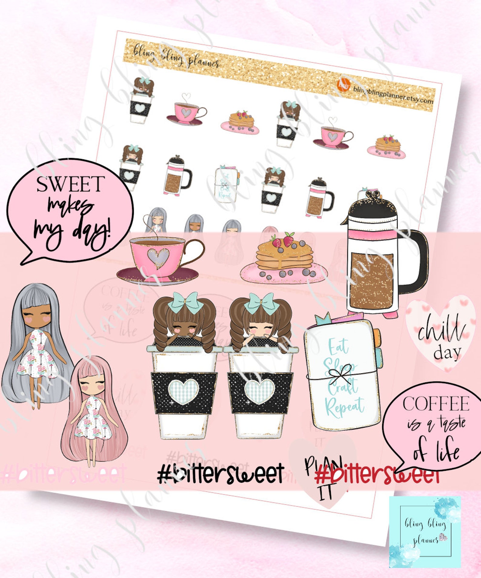 PRINTABLE COFFEE GIRL Stickers, Printable Coffee Doll Stickers ...