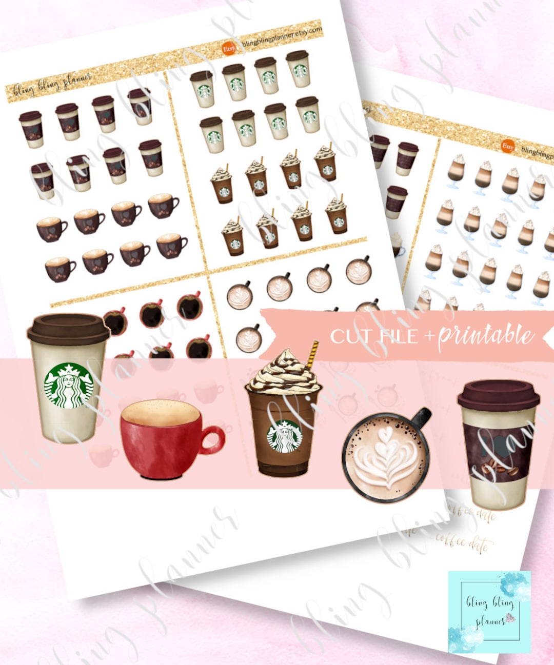 PRINTABLE COFFEE Stickers, Printable Hot Coffee Sticker, Various Coffee ...