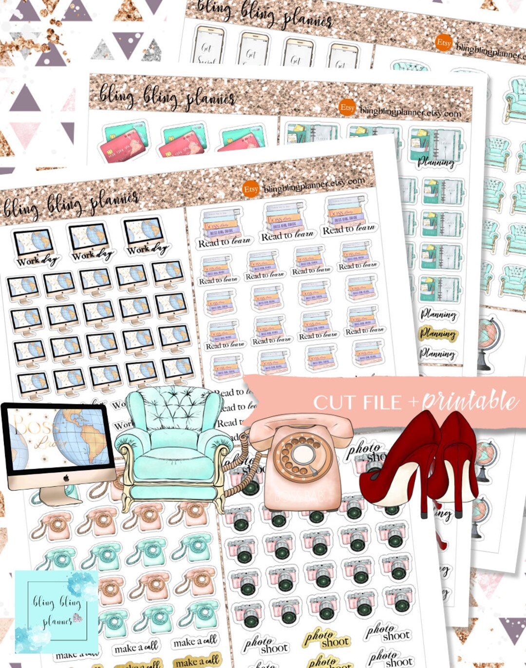 WORKING PLANNER STICKERS, Functional Planning Deco, Girl Boss Stickers ...