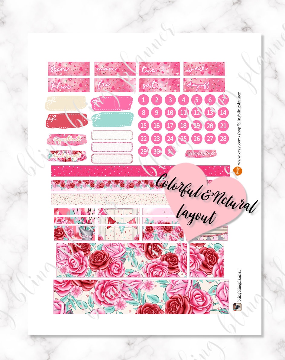 VALENTINES DAY PRINTABLE Planner Stickers February Weekly - Etsy