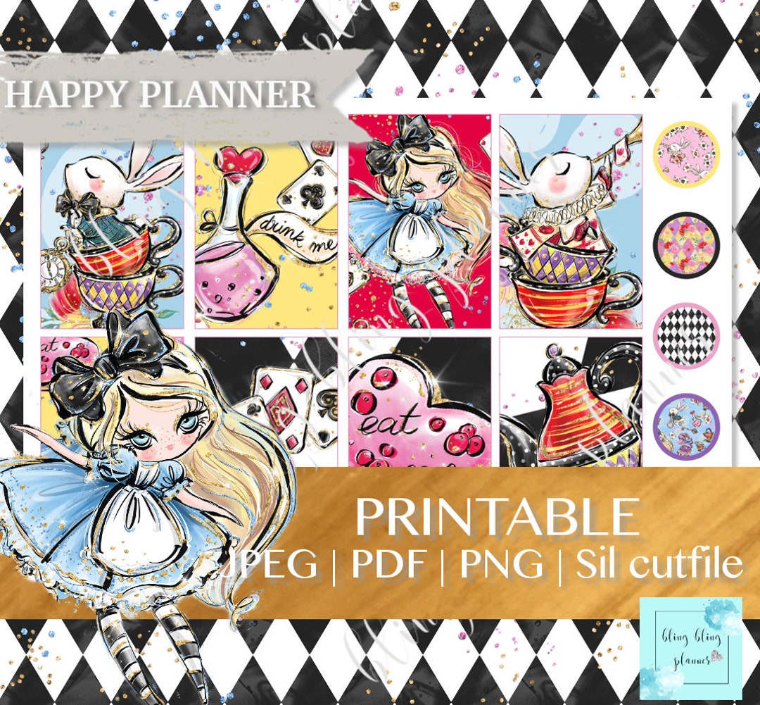 ALICE in WONDERLAND Happy Plannerstickers, Happy Planner Printable ...