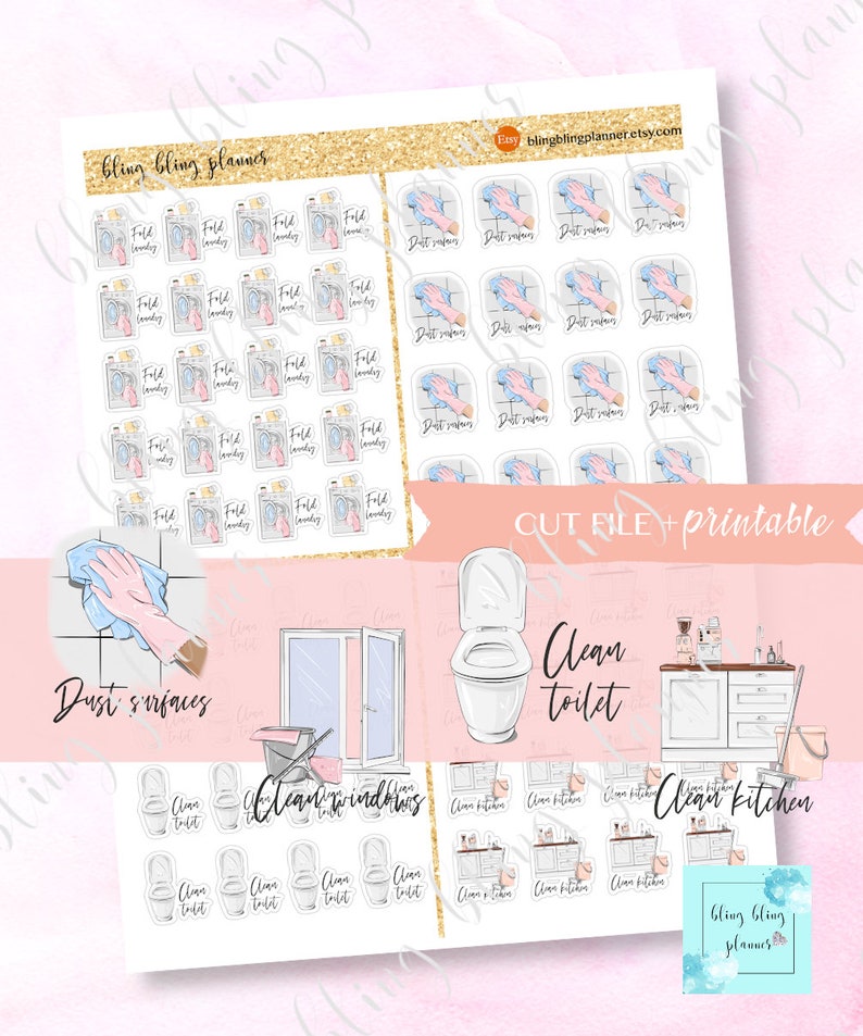 CLEANING PLANNER Stickers Printable Household Stickers - Etsy