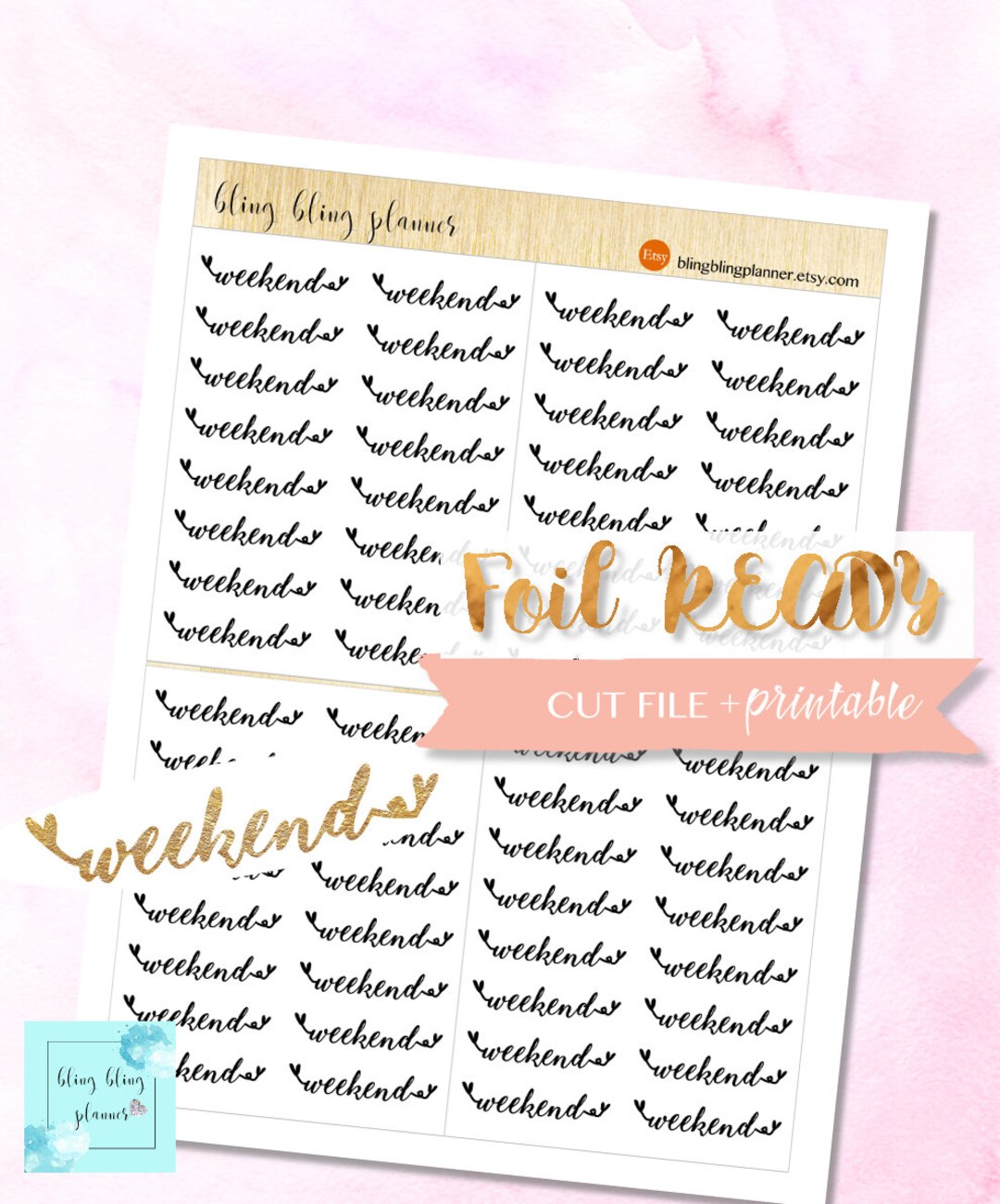 WEEKEND WORD LABEL Script, Foil Ready Weekend Stickers, Foil Planner ...