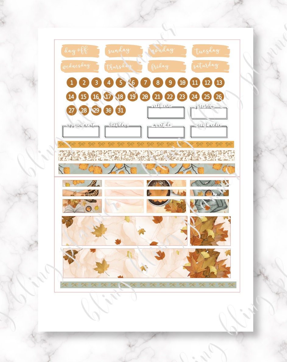 FALL PRINTABLE PLANNER Sticker, Printable Planner Sticker, Fall Weekly ...