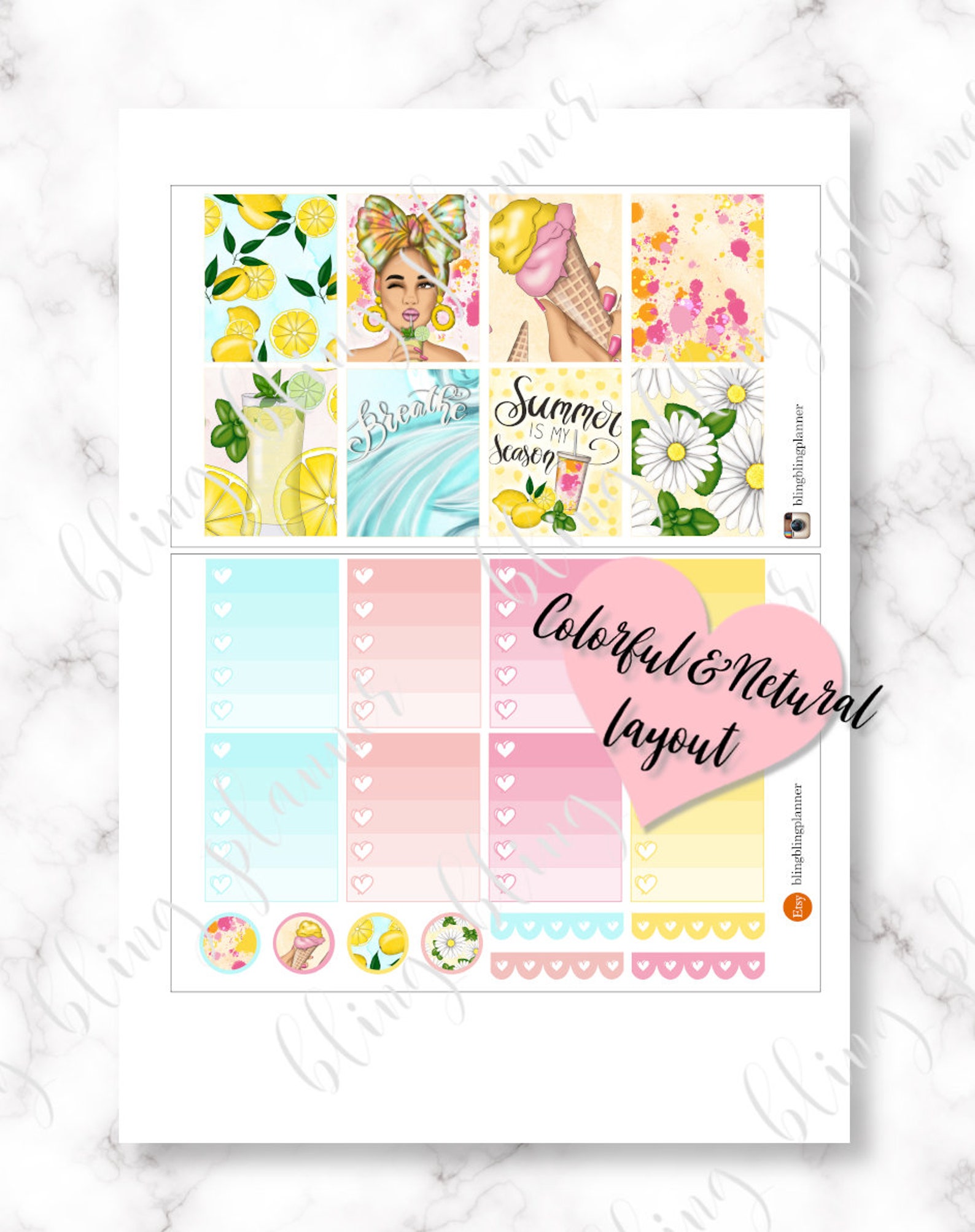 LEMON PRINTABLE PLANNER Stickers Summer Planner Kits | Etsy
