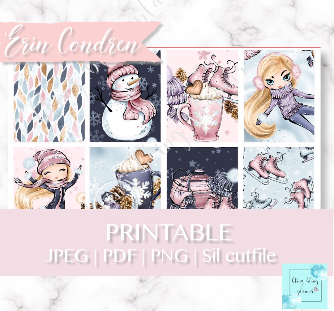 WINTER GIRL Printable Planner Sticker, Winter Holiday Sticker, Snow ...
