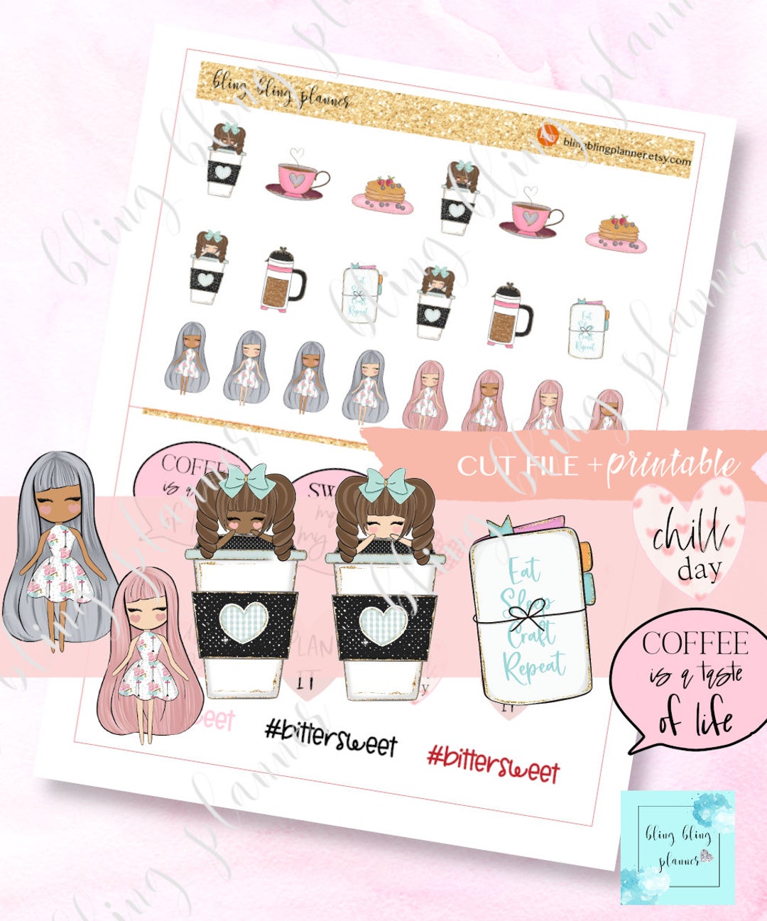 PRINTABLE COFFEE GIRL Stickers, Printable Coffee Doll Stickers ...