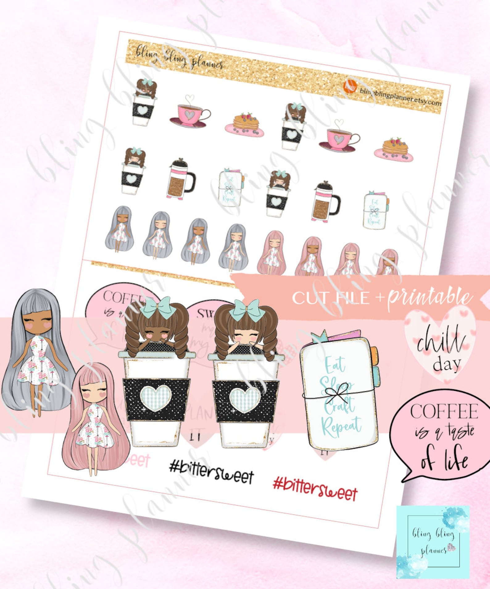 PRINTABLE COFFEE GIRL Stickers, Printable Coffee Doll Stickers ...