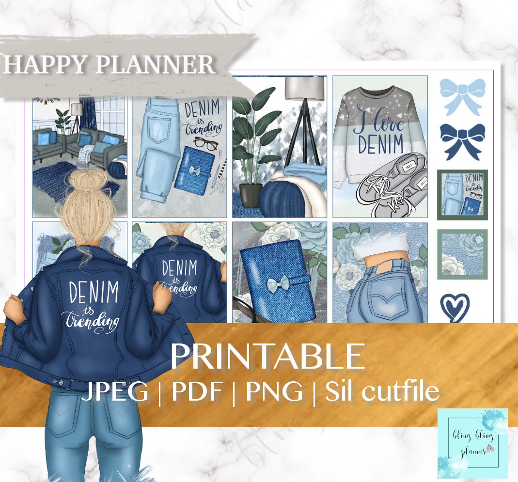 Paper & Party Supplies Digital Planner,Planner Stickers,Jeans Kit Happy ...