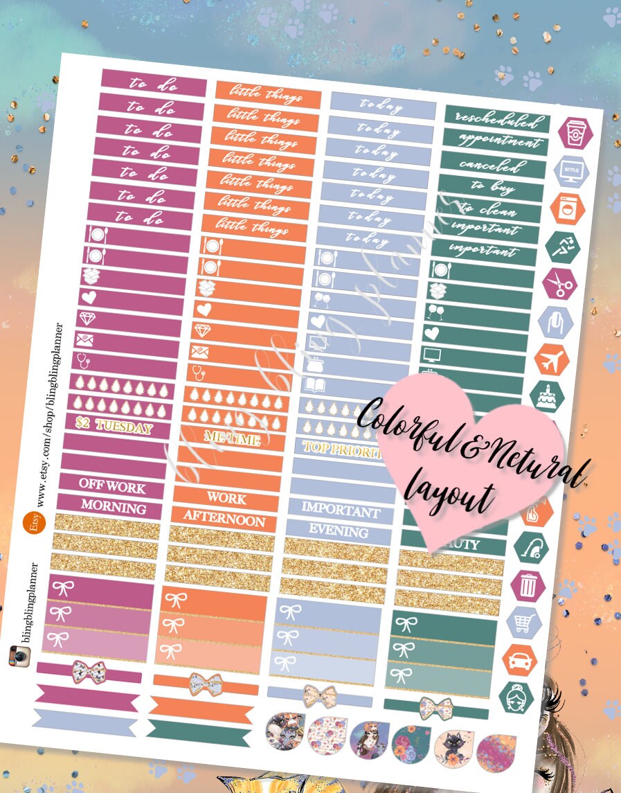 CAT PRINTABLE PLANNER Stickers, Printable Planner Stickers, Cute Cat ...