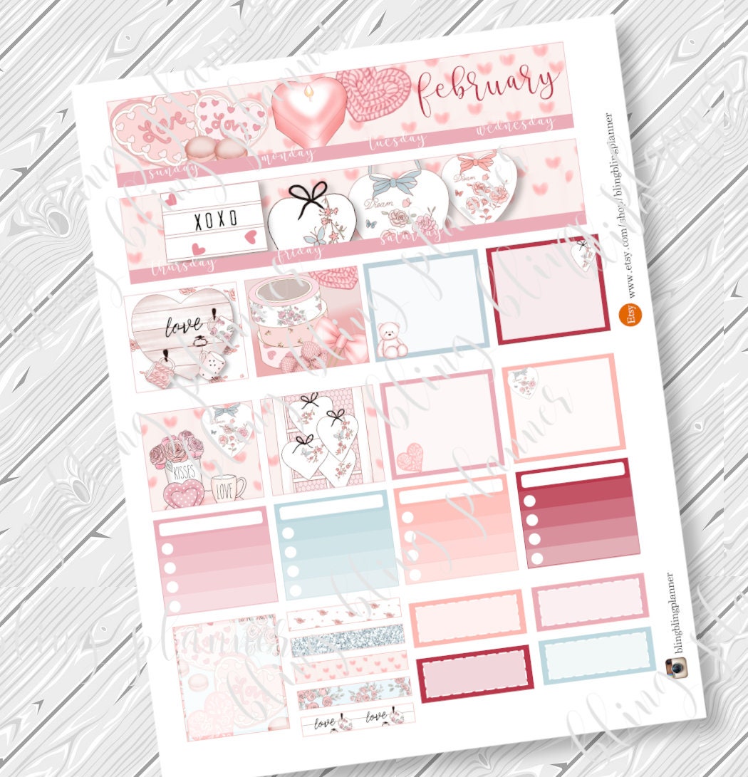 FEBRUARY MONTHLY KIT Printable Valentine Monthly Stickers | Etsy