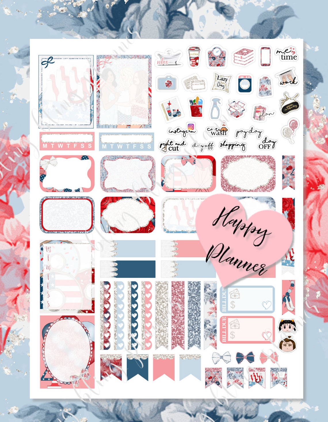 HAPPY PLANNER July 4th PRINTABLE Stickers, Us Girls Planner Stickers ...