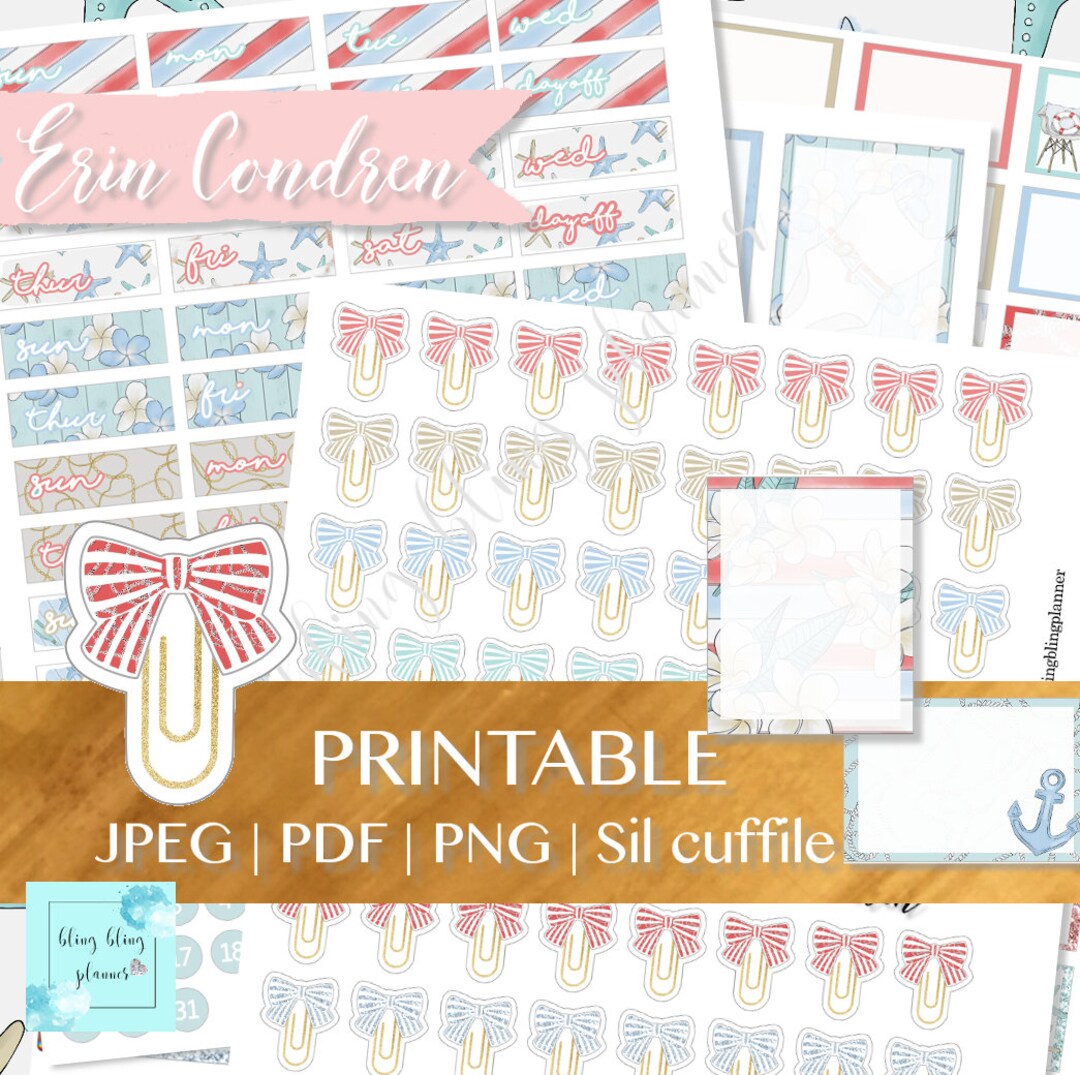 PRINTABLE FUNCTIONAL STICKERS, Bow Clip Printable, Printable Date Cover ...