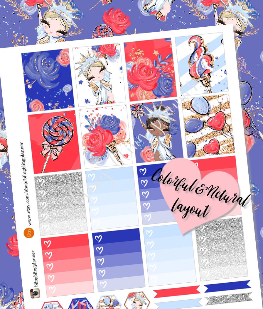4th of JULY PLANNER Stickers, Independence Day Stickers, Cute July 4th ...