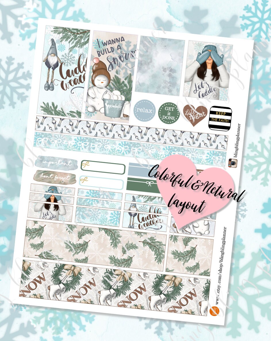 WINTER PRINTABLE PLANNER Stickers Winter Snow Printable Kit - Etsy
