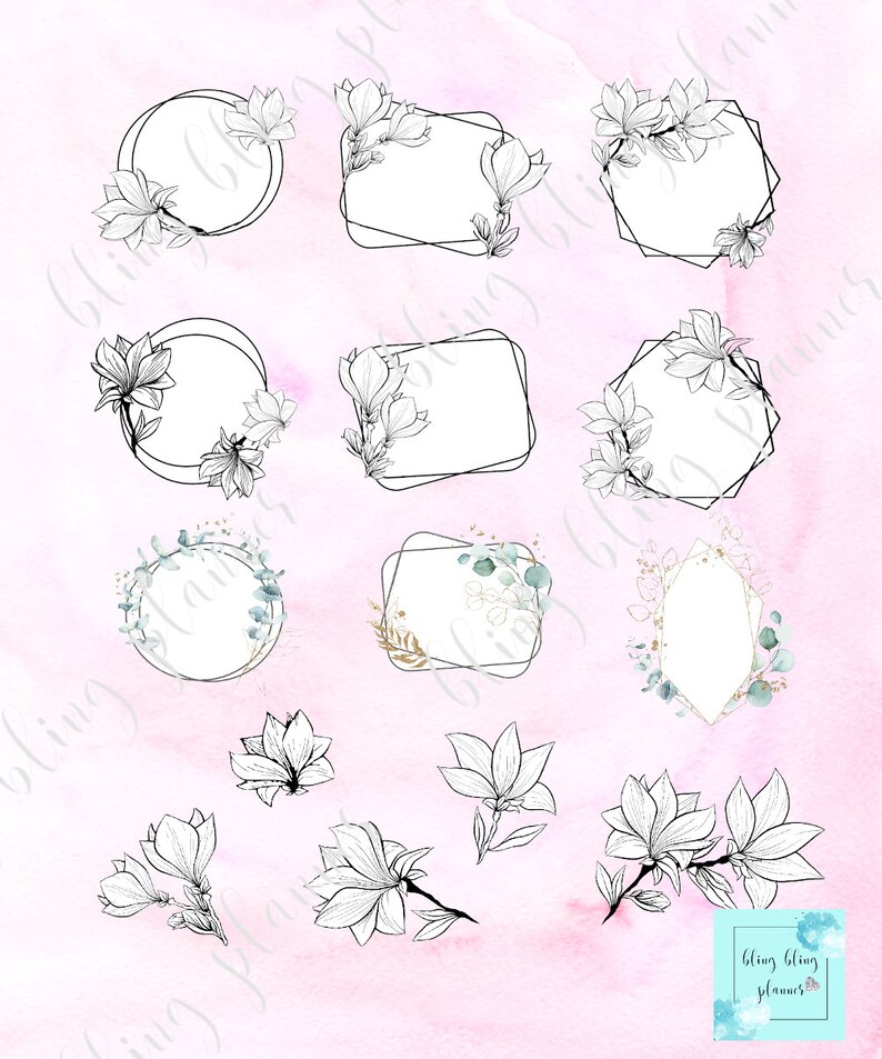 FLORAL FRAME Printable Stickers Flower Wreath Printable - Etsy