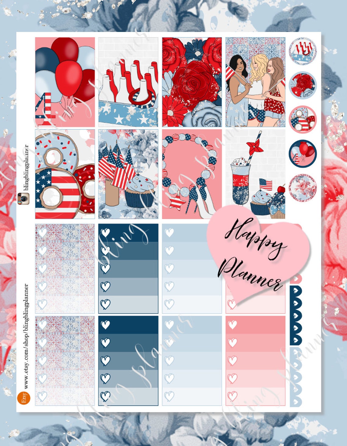 HAPPY PLANNER July 4th PRINTABLE Stickers Us Girls Planner - Etsy