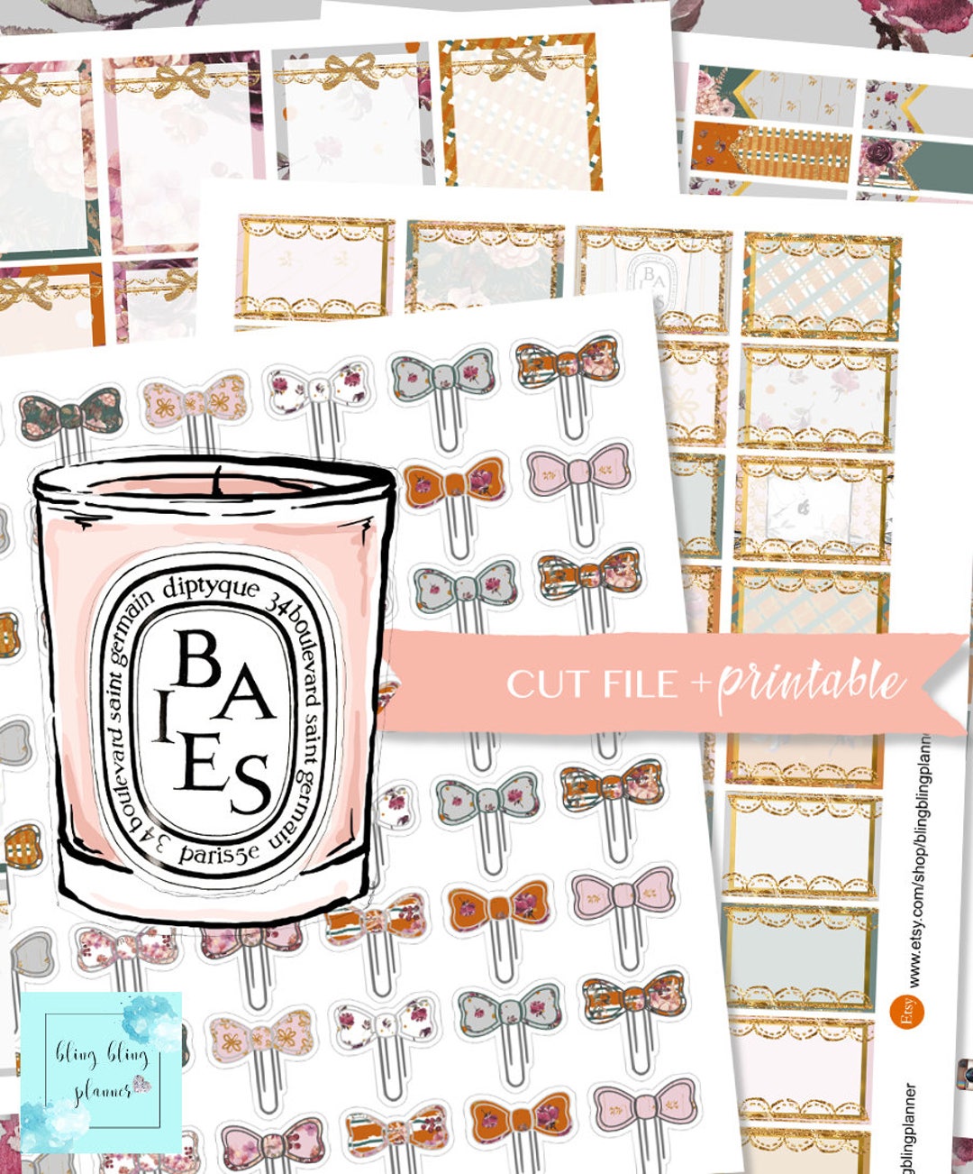 BOW CLIP PRINTABLE, Half Box Planner Sticker, Functional Planner ...