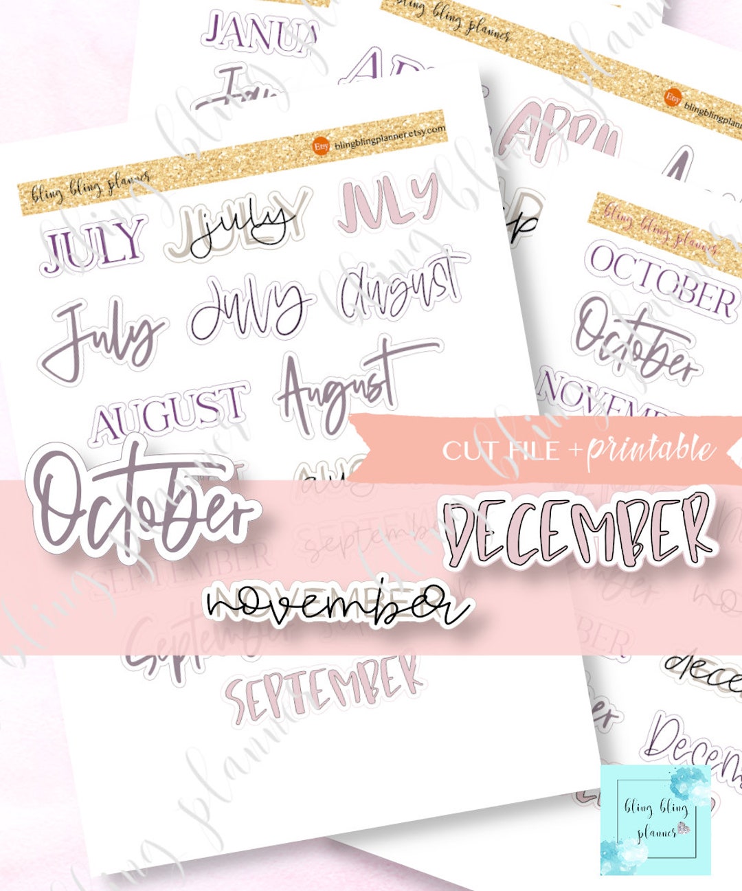 PRINTABLE MONTH STICKERS, Month Script Planner Stickers, October ...