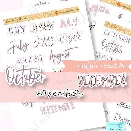 PRINTABLE MONTH STICKERS Month Script Planner Stickers - Etsy