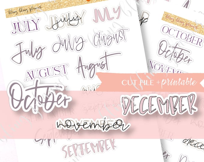 PRINTABLE MONTH STICKERS, Month Script Planner Stickers, October ...
