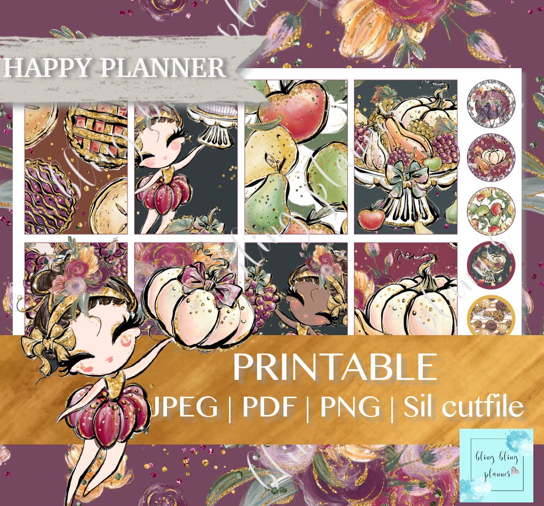 HAPPY PLANNER FALL Planner Sticker Thanksgiving Printable | Etsy