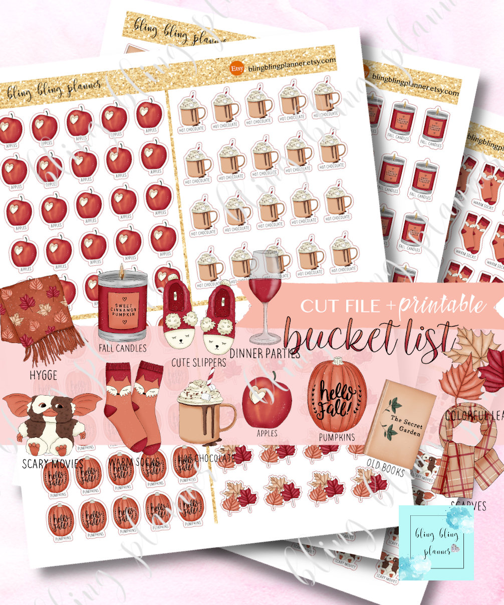 FALL BUCKET LIST Stickers, Printable Fall Bucket Stickers, Fall Planner ...