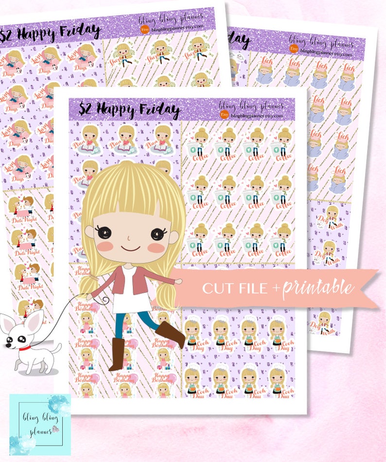 Blonde Girl Clipart Cute Girl Planner Stickers Printable | Etsy