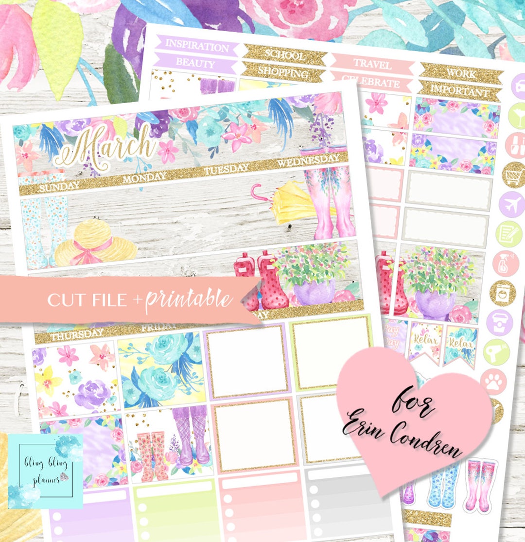 MARCH MONTHLY VIEW, March Monthly Kit, Spring Printable Stickers ...