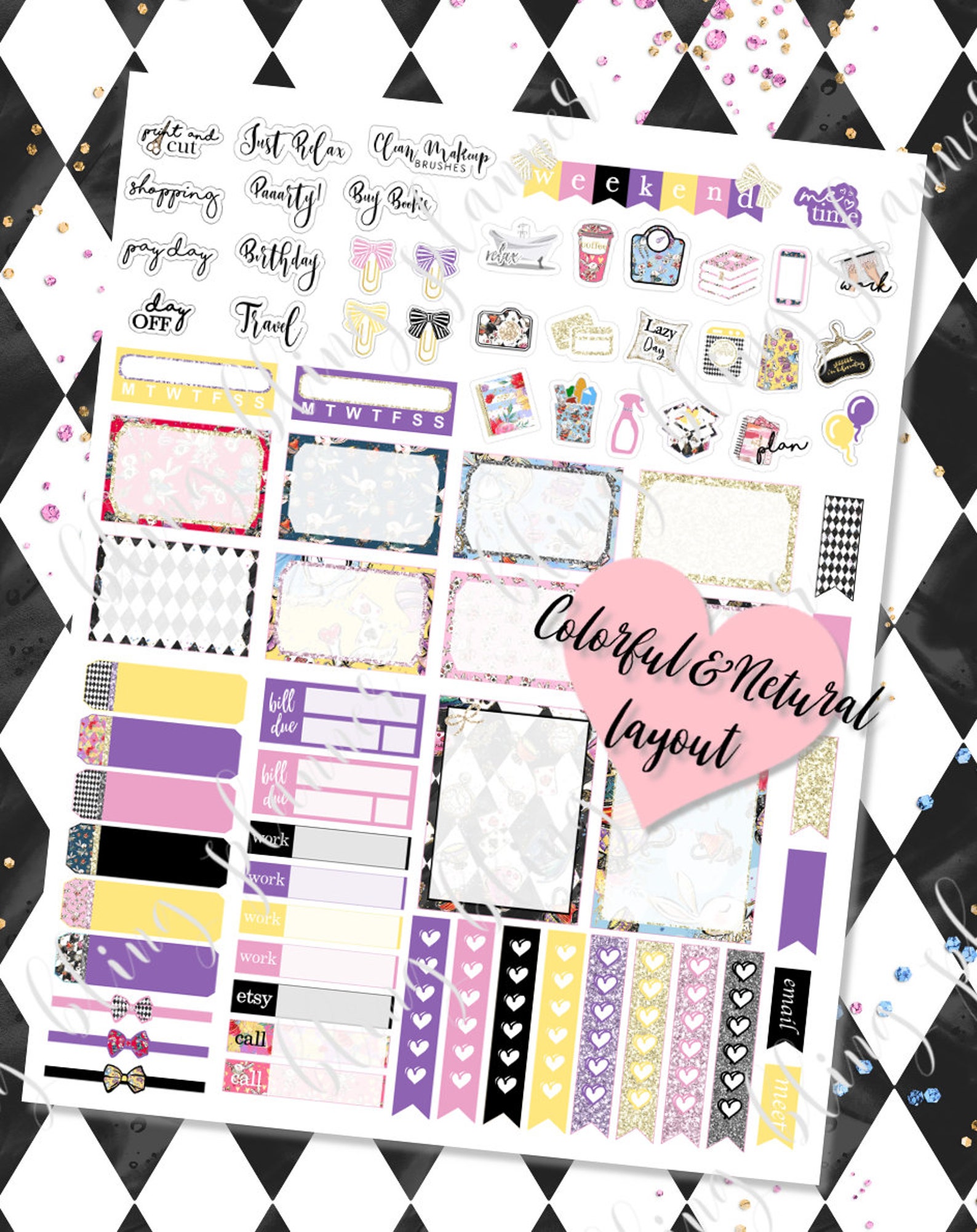 ALICE in WONDERLAND PRINTABLE Stickers Erin Condren Printable - Etsy