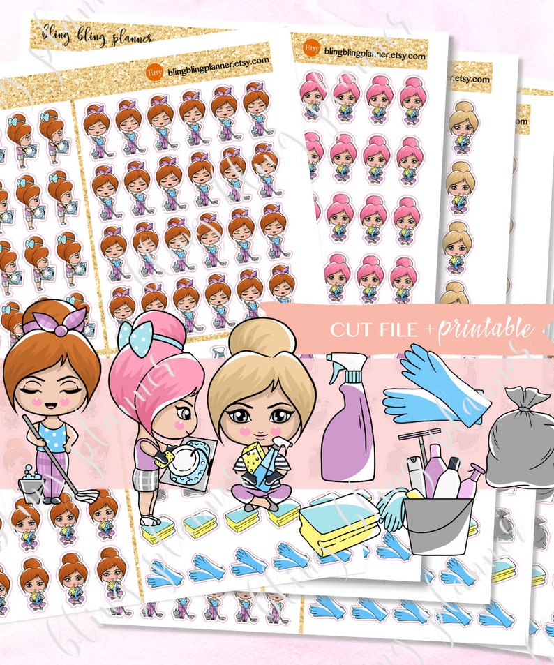 CLEANING ICON PLANNER Stickers Cute Cleaning Doll Deco - Etsy