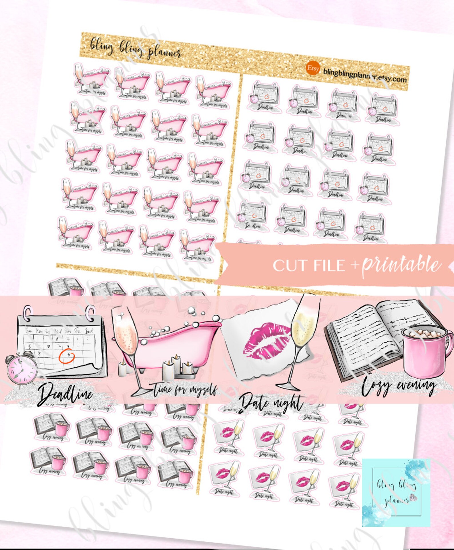PLANNING FUNCTIONAL STICKERS, Beauty Printable Stickers, Me Time ...
