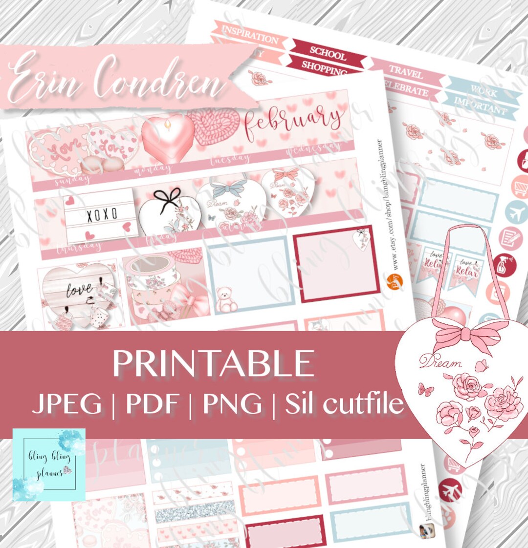 FEBRUARY MONTHLY KIT Printable, Valentine Monthly Stickers, Printable ...